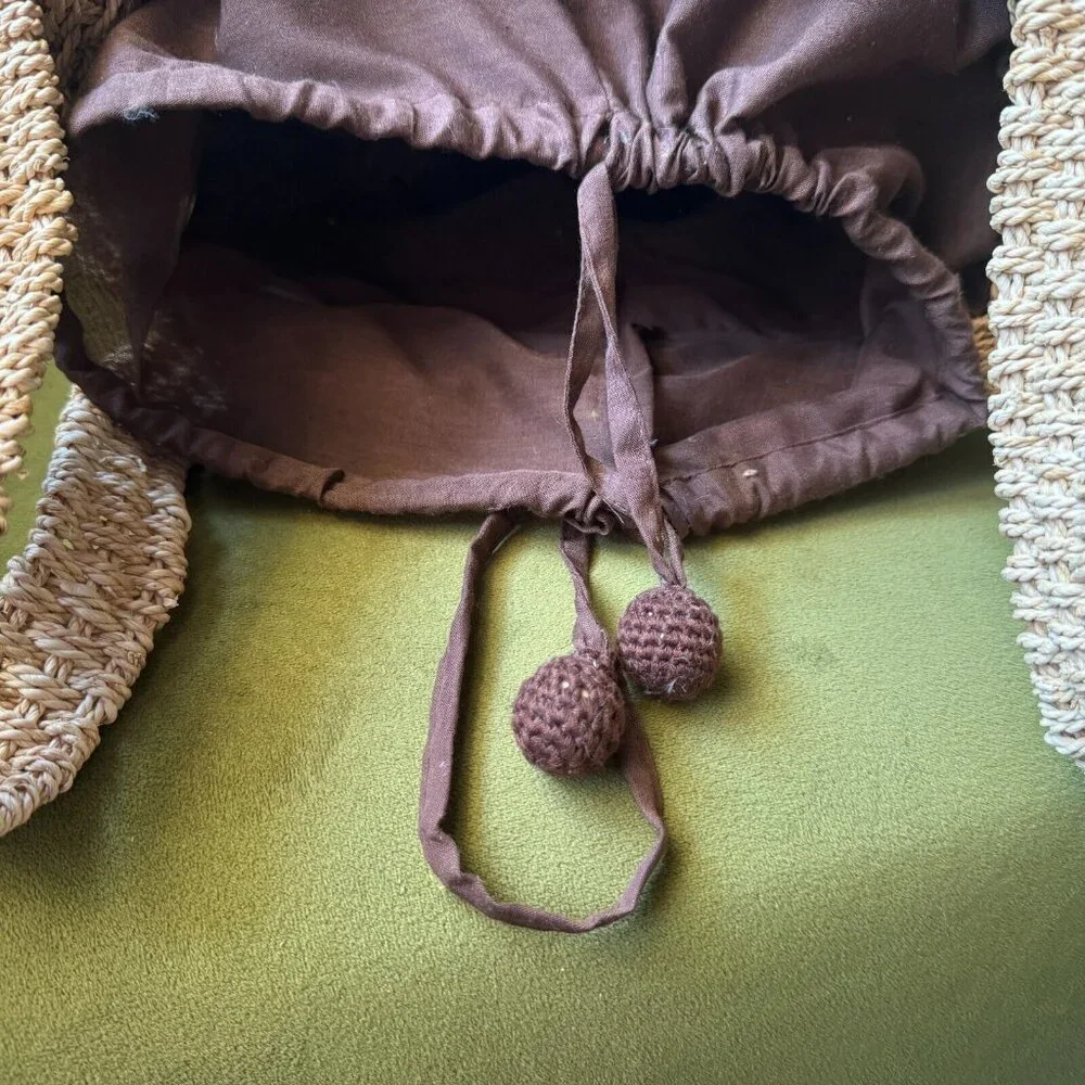 Unbranded | Bags | Seagrass Knitting Basket Shopper Bag Brown Canvas ...